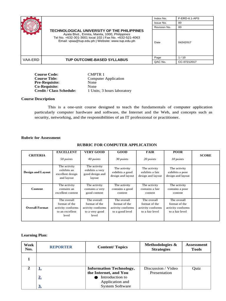 Obe Cmptr1 Syllabus | PDF