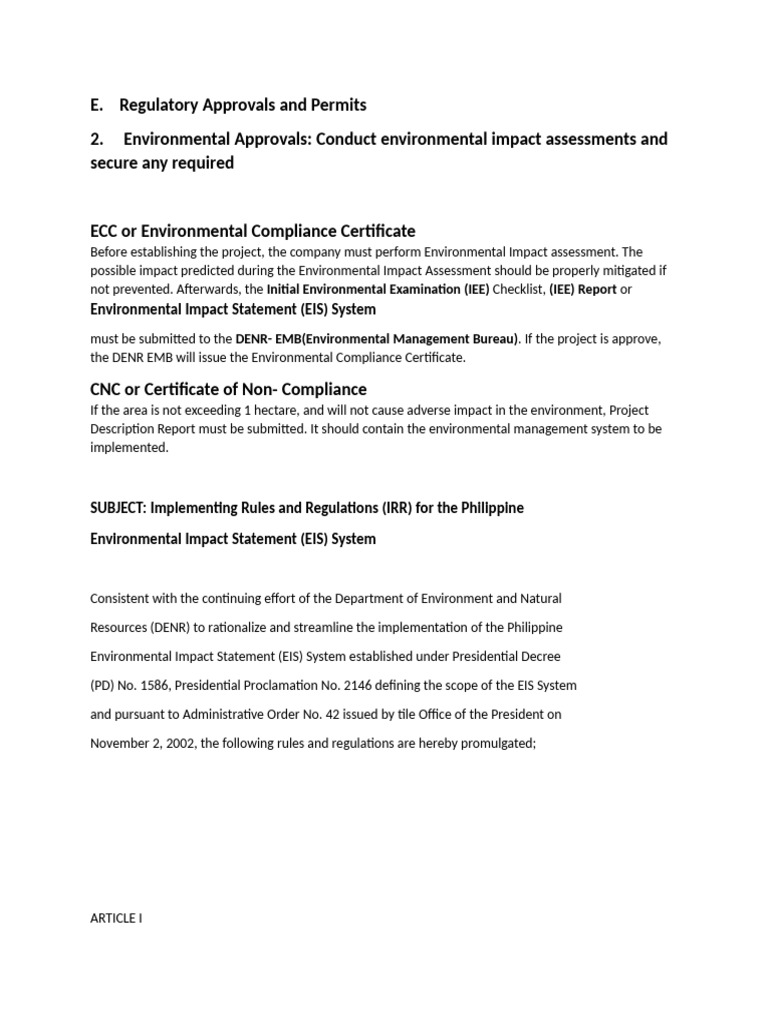 E. Regulatory Approvals and Permits 2 | PDF