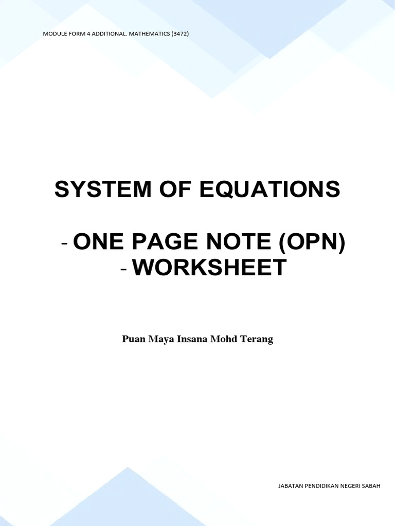 F4 ADD MATH MODULE 2021-System of Equation | PDF