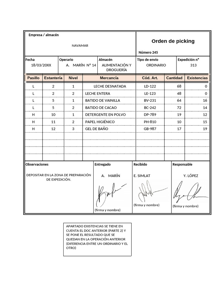 Ejercicio 9.7. Parte 3.1. Plantilla Orden Picking | PDF