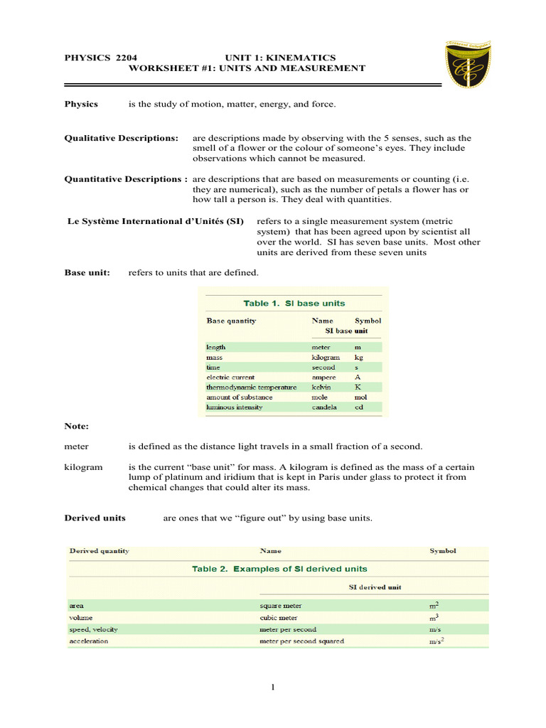 physics_2204_kinematics_worksheet_1_units_units_and_measurement_2016_-2017_ | PDF