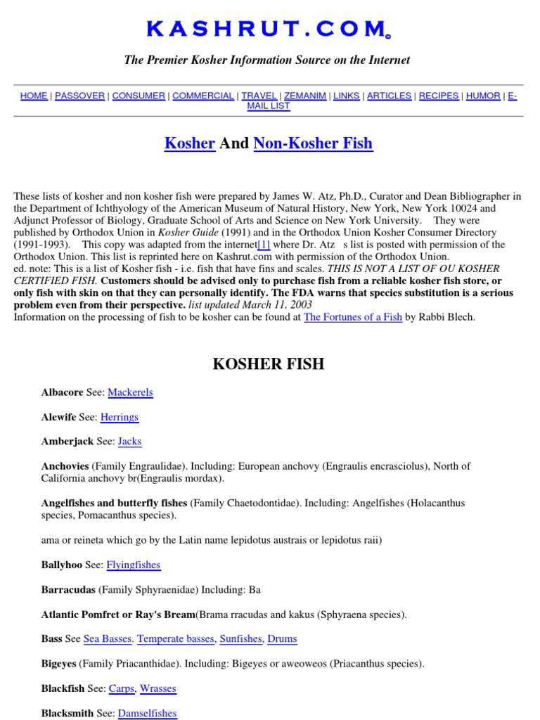 Kosher Non-Kosher Fish: The Premier Kosher Information Source On The ...