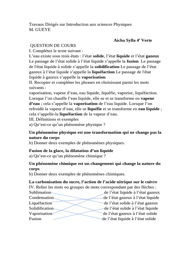 Travaux Dirigés Sur Introduction Aux Sciences Physiques | PDF