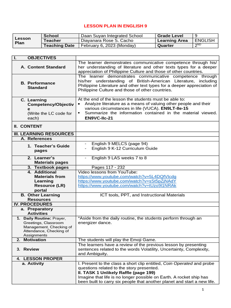 Cot2 Final | PDF | Teachers | Learning