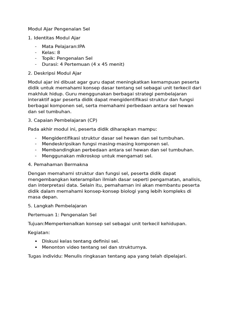 Modul Ajar Pengenalan Sel | PDF