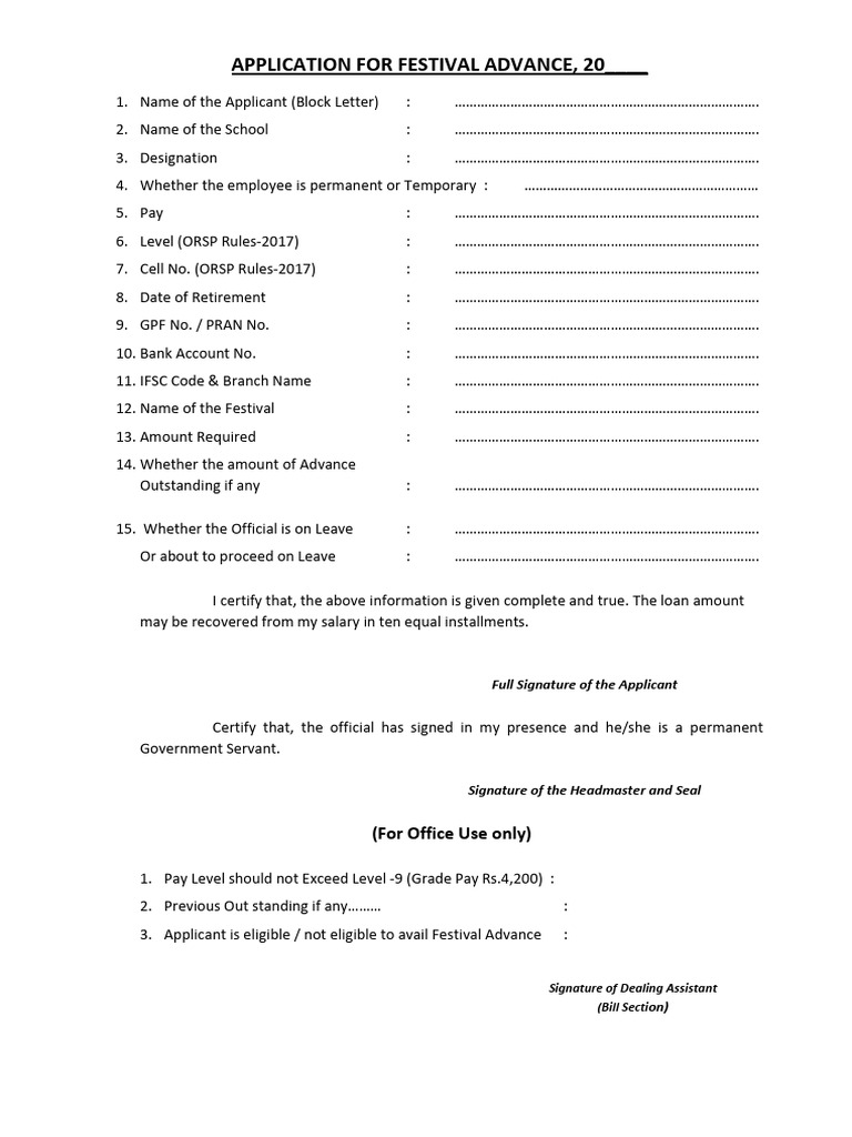 Festival Advance Application | PDF