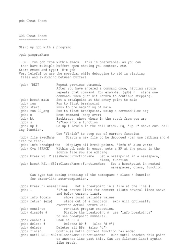 GDB Cheat Sheet | PDF | Computer Engineering | Software Development