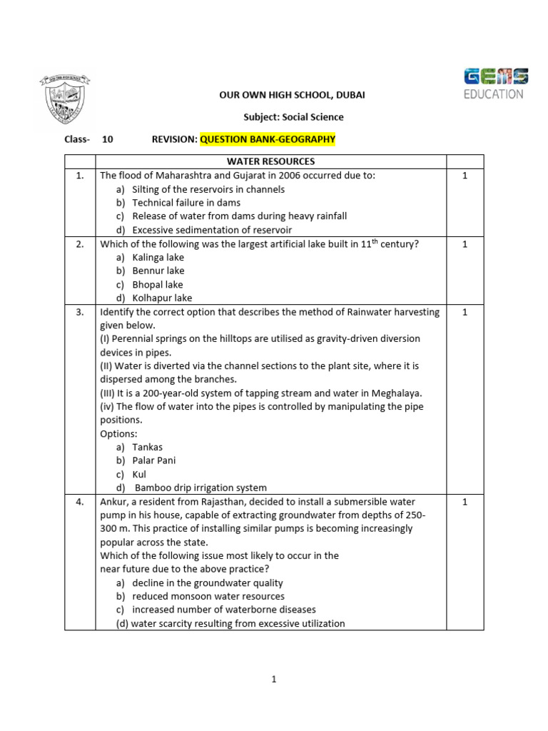 MCQ-Water Resources&Agriculture | PDF