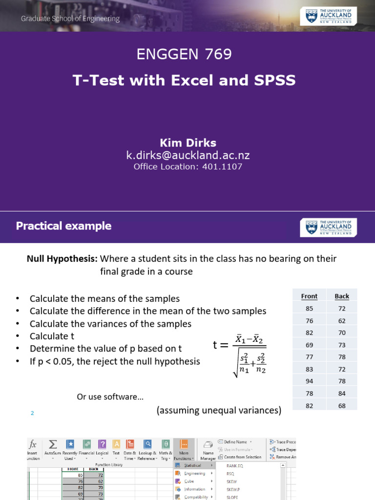 EngGen 769 - Tutorial 9 - T - Test With Excel and SPSS (Slides Only ...