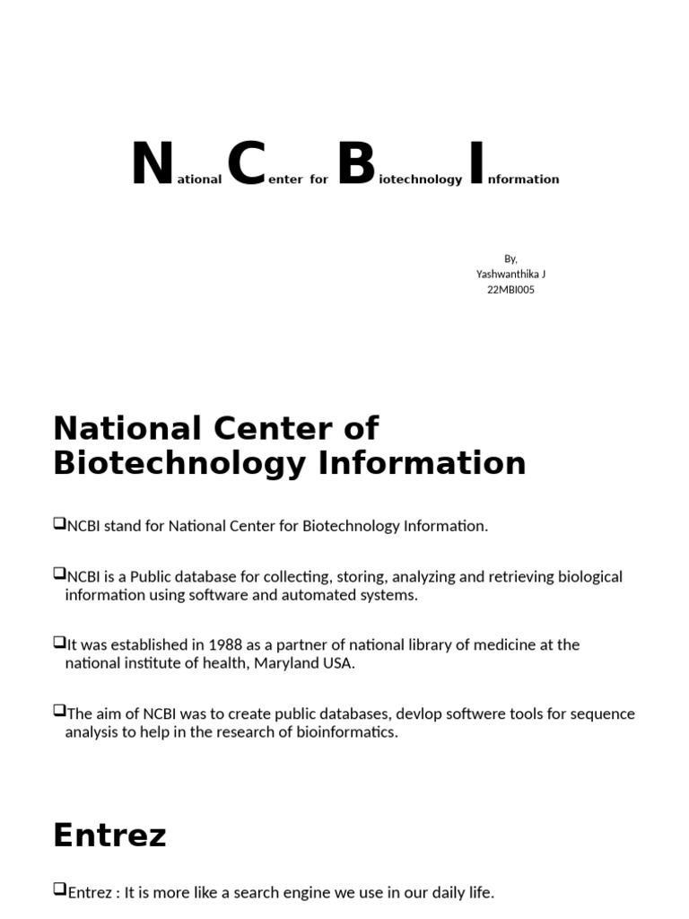 National Center For Biotechnology Information (NCBI) | PDF