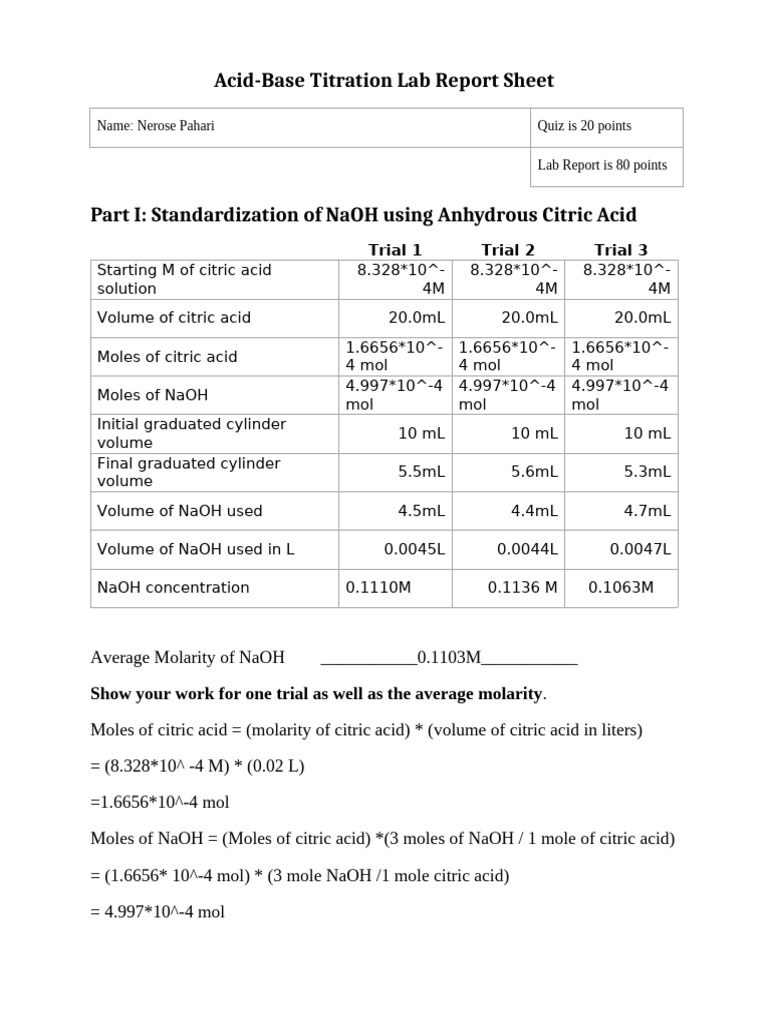 Nirajan - Kalu Acid Base Titration Lab Report | PDF