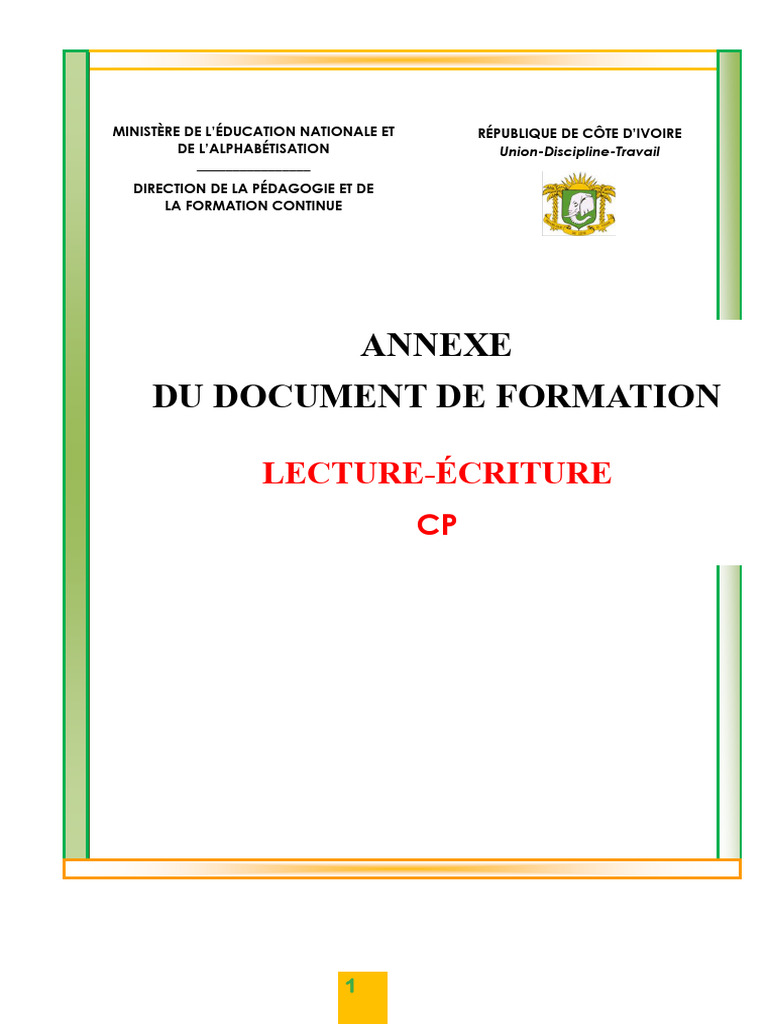 Annexe Du Document de Formation Lecture-Ecriture CP .Document Final ...