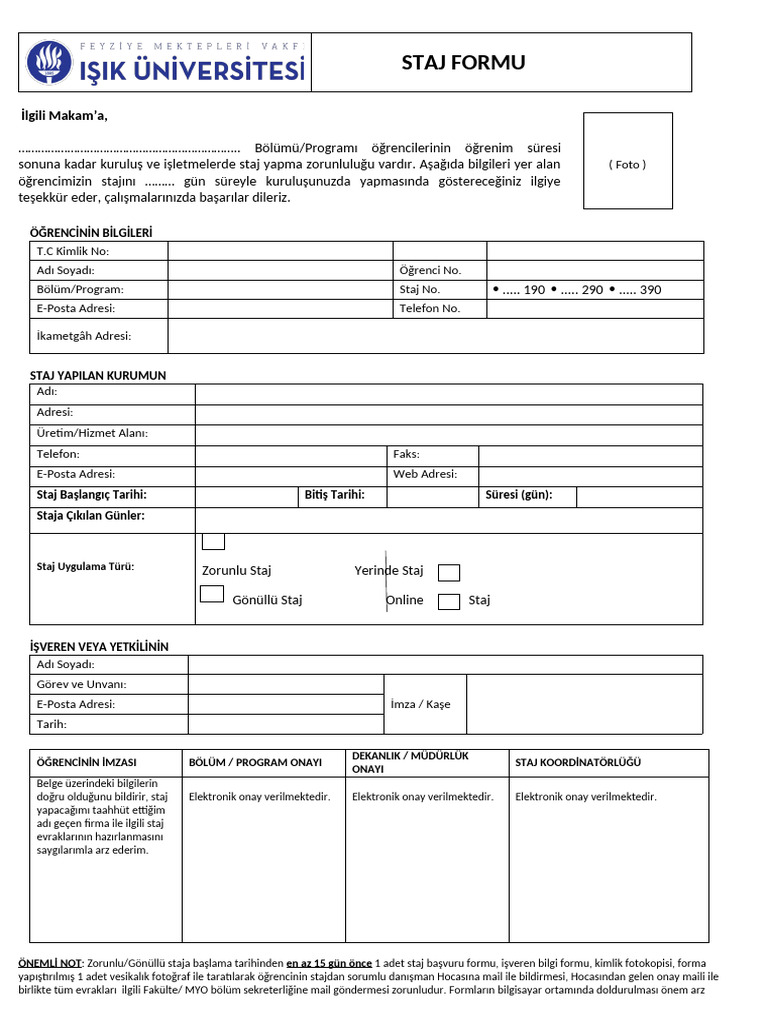 6679 - 1 - Zorunlu - Gonullu Staj Formu | PDF