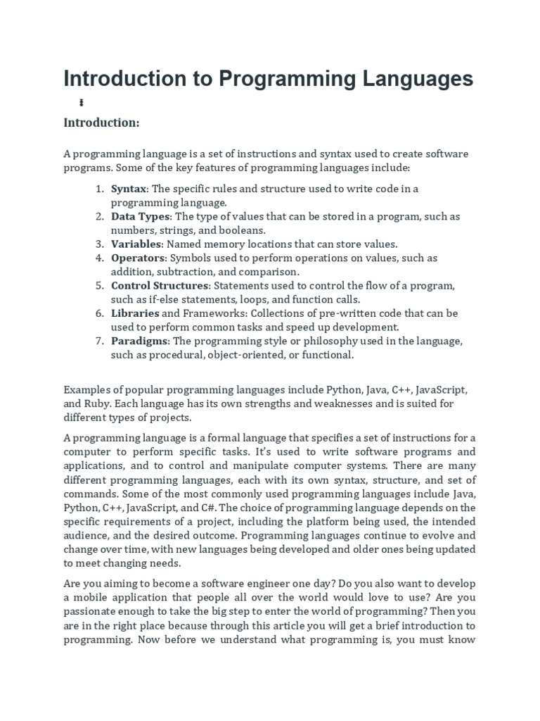 Introduction To Programming Languages | PDF