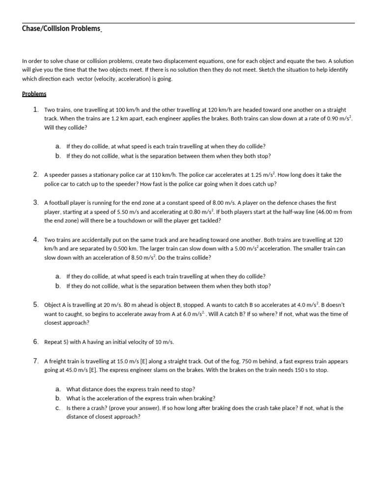 Chase and Collision Problem Solutions | PDF | Acceleration | Teaching ...