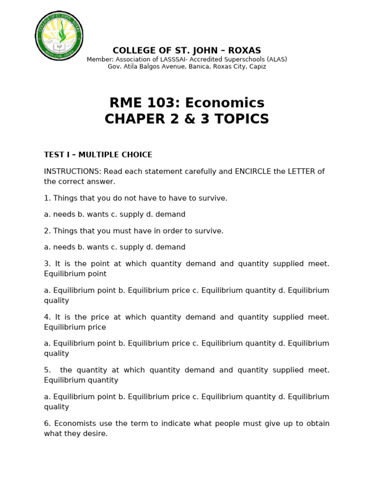 Economics Quiz Josaril | PDF