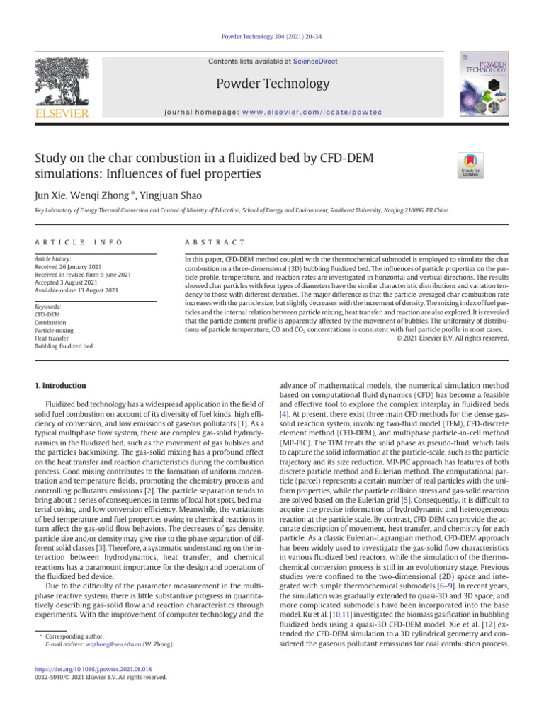 Study On The Char Combustion in A Fluidized Bed by CFD-DEM Simulations ...