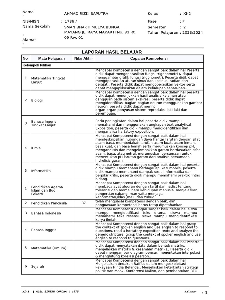 Ahmad Rizki Xi-2 | PDF
