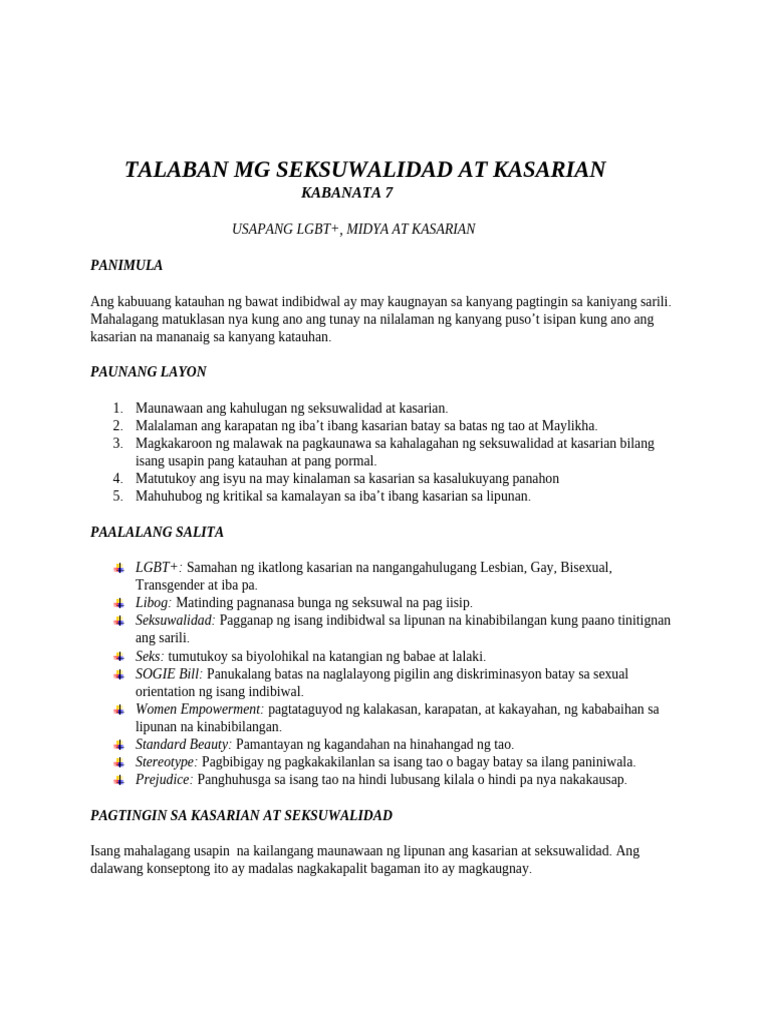 Talaban MG Seksuwalidad at Kasarian | PDF