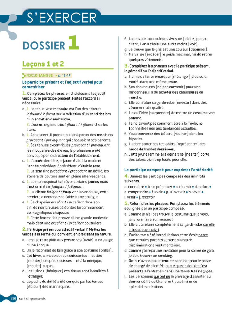 Exercices - Participe Présent/ Adjectif Verbal | PDF
