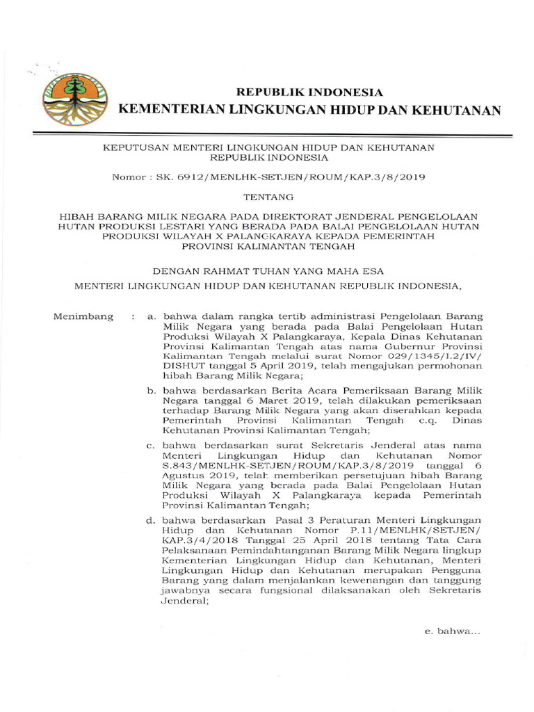 Contoh SK Hibah Barang Pusat Ke Daerah | PDF