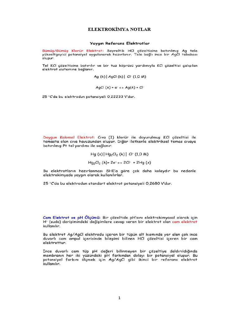 Elektrokimya Notları | PDF