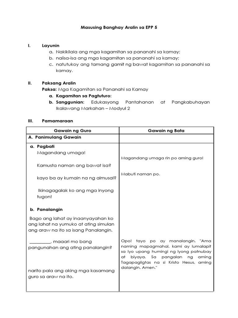 Masusing Banghay Aralin Sa EPP 5 | PDF