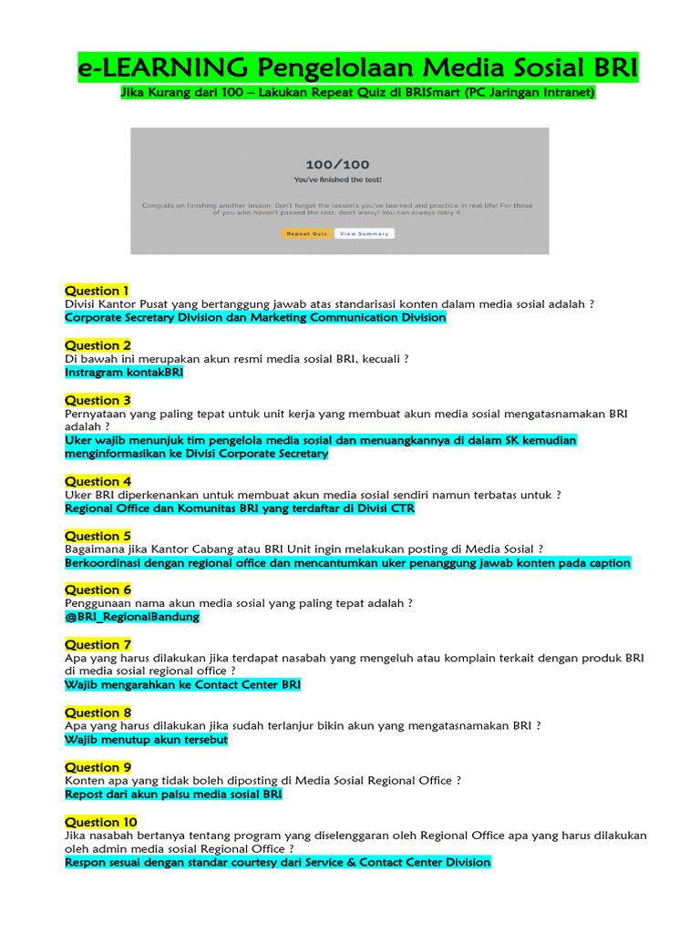 elearning Pengelolaan MedSos BRI | PDF