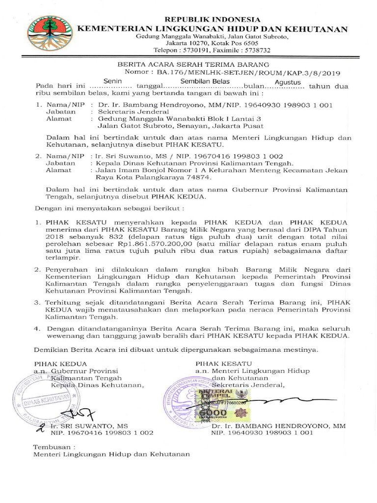 Contoh BAST Hibah Barang Pusat Ke Daerah | PDF