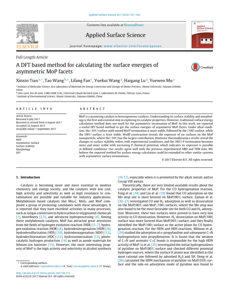 A DFT Based Method For Calculating The Surface Energies of Asymmetric MoP Facets | PDF
