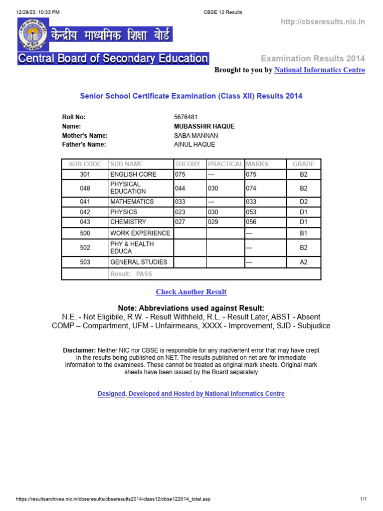 CBSE 12 Results | PDF
