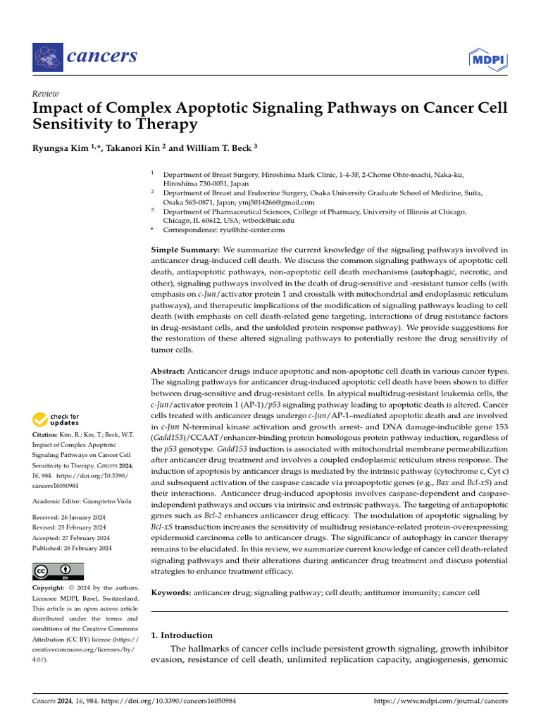 Kim - Impact of Complex Apoptotic Signaling Pathways On Cancer Cell | PDF
