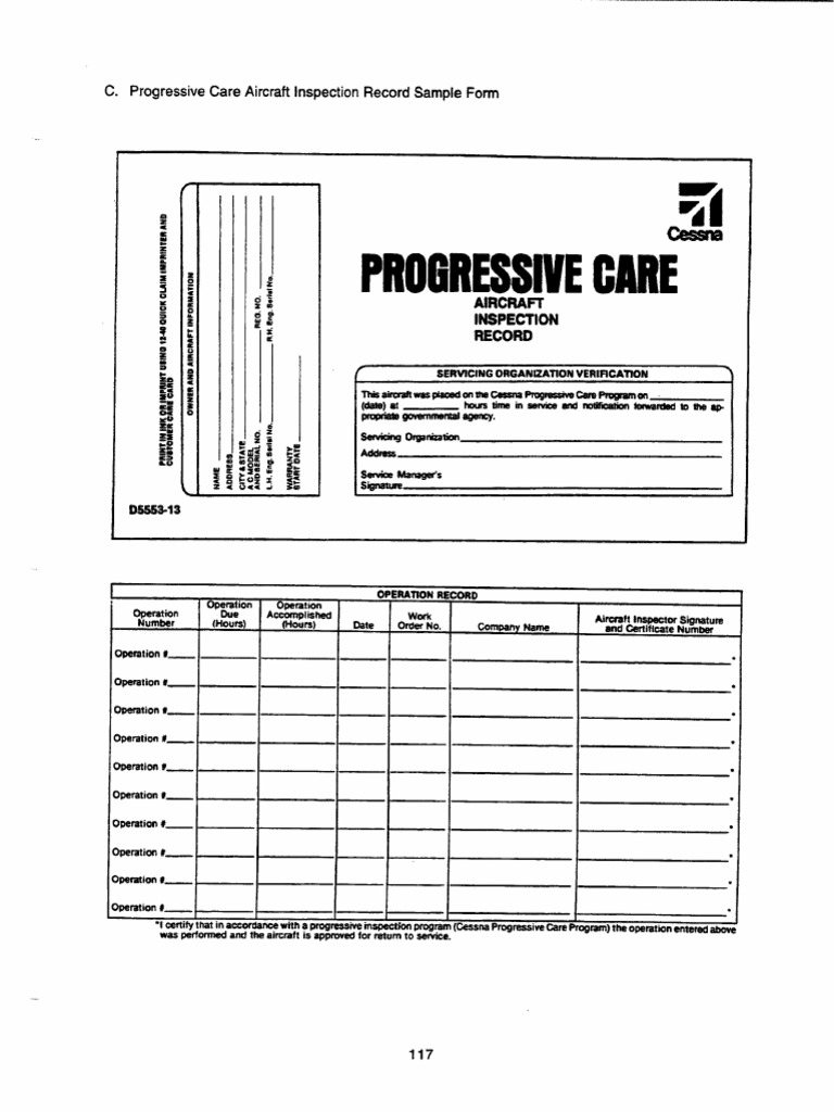 Progressive Care Aircraft Inspection Record Sample Form | PDF