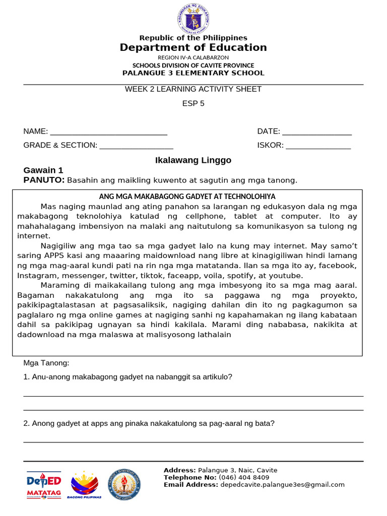 Esp 5 Week 2 Quiz | PDF