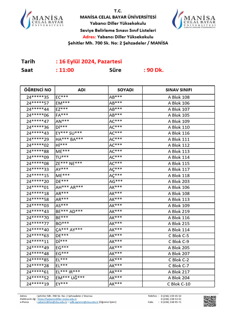 Httpsyabancidiller - Mcbu.edu - TRDB Imagessite 204file16 Eylul Seviye Belirleme Sinif Listeleri ...