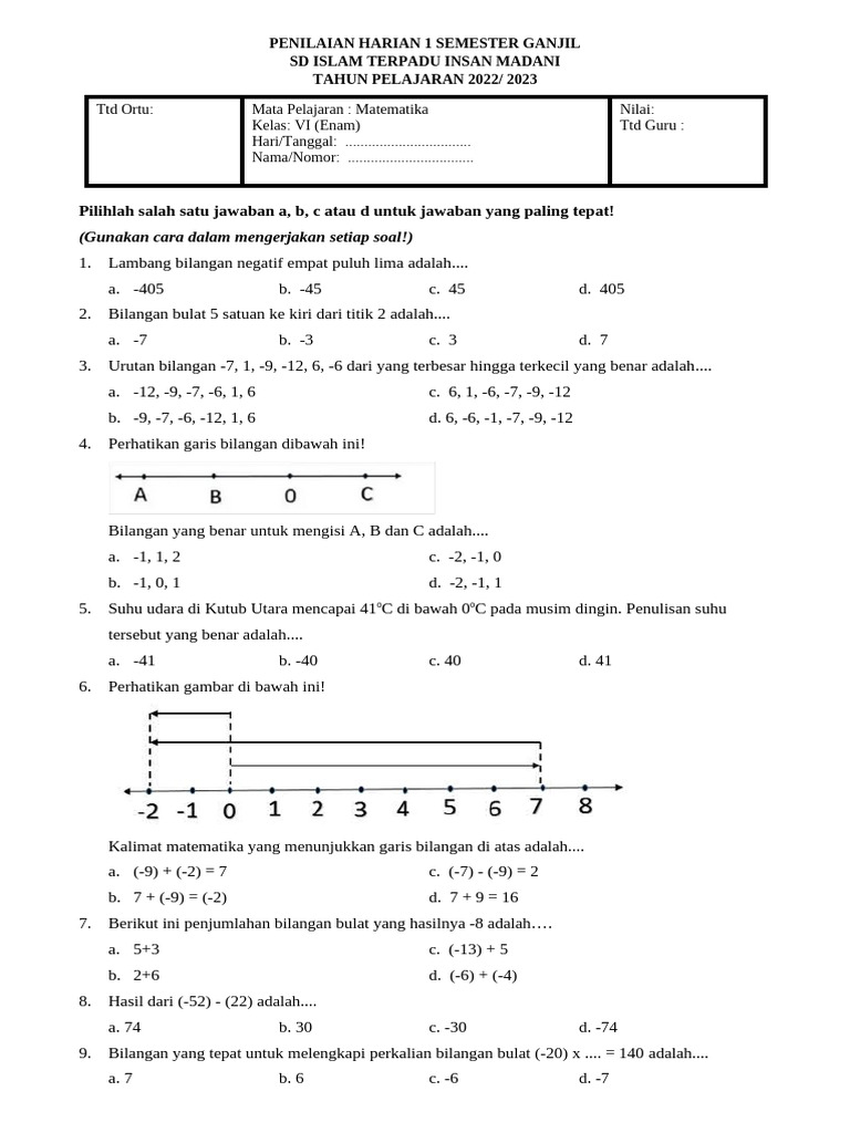 PH MTK Kelas 6 Semester 1 | PDF