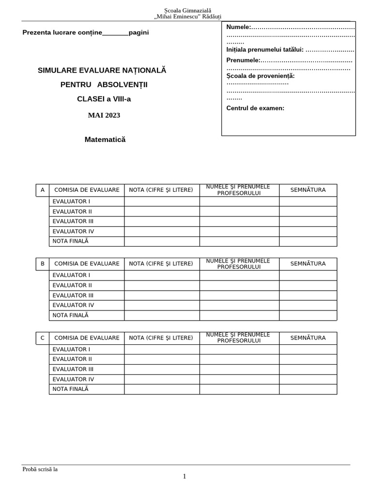 Simulare Mai 2023 | PDF