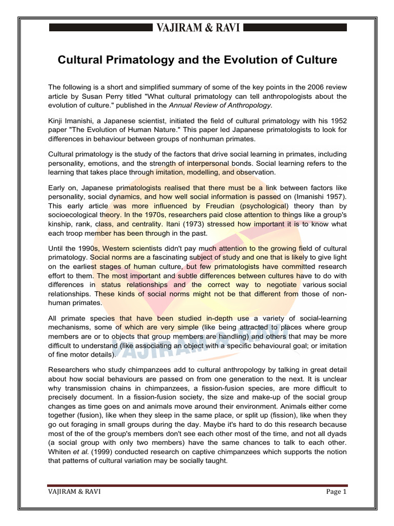 Cultural Primatology | PDF