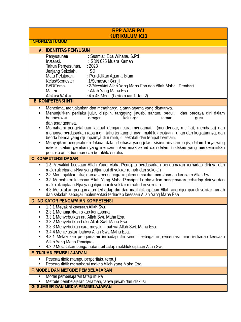 RPP Kelas 3 - BAB 3 | PDF