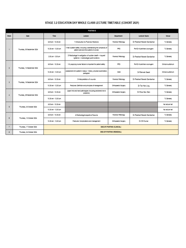 Education Day Timetable Stage 3.2 - Cohort 2021 | PDF