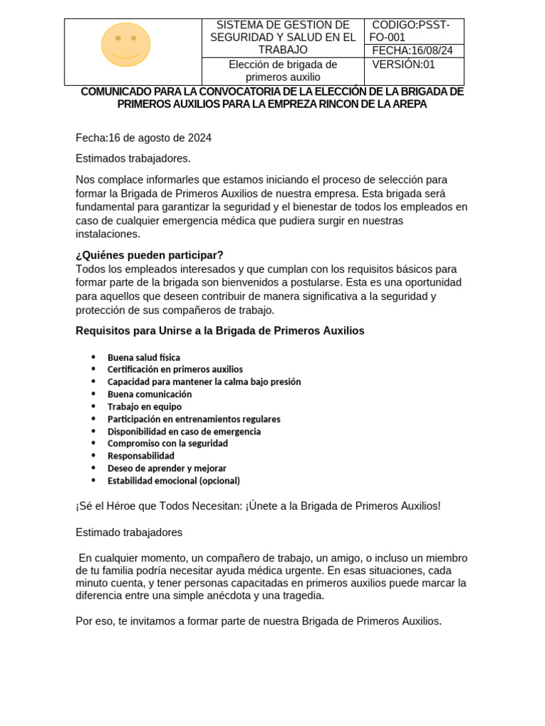 Brigada de Primeros Auxilios | PDF