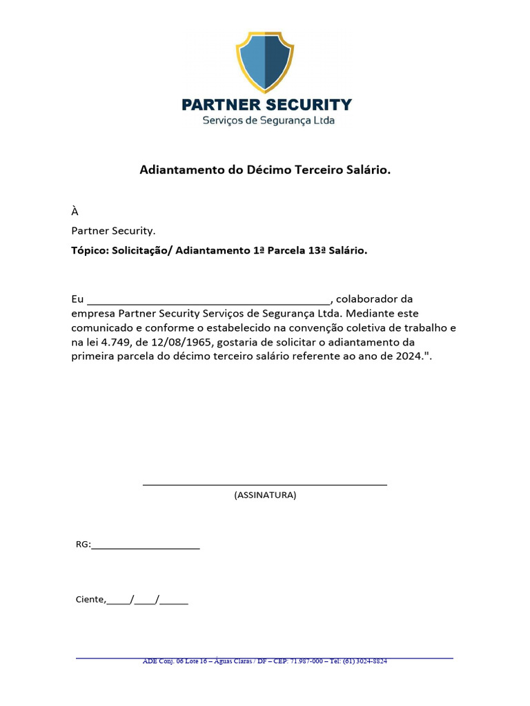 Adiantamento Do Décimo - Modelo | PDF