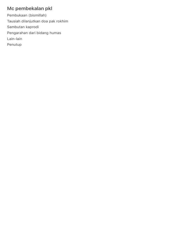 Mc Pembekalan Pkl | PDF