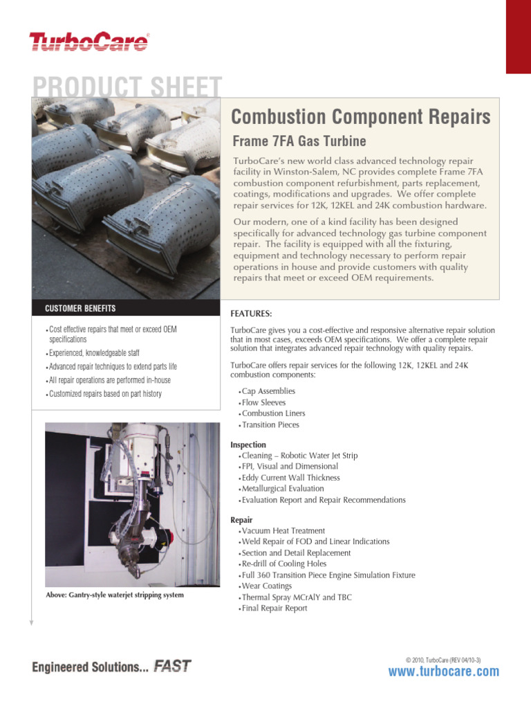 7FA Combustion Component Repair Product Sheet | PDF