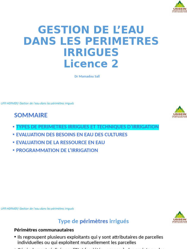 Ch1 - USSEIN Gestion Eau - Types Et Techniques | PDF