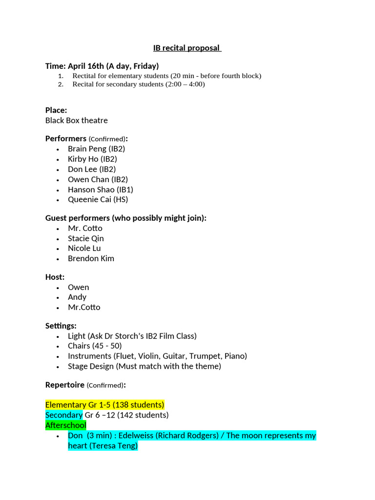 IB recital proposal - 複本 | PDF