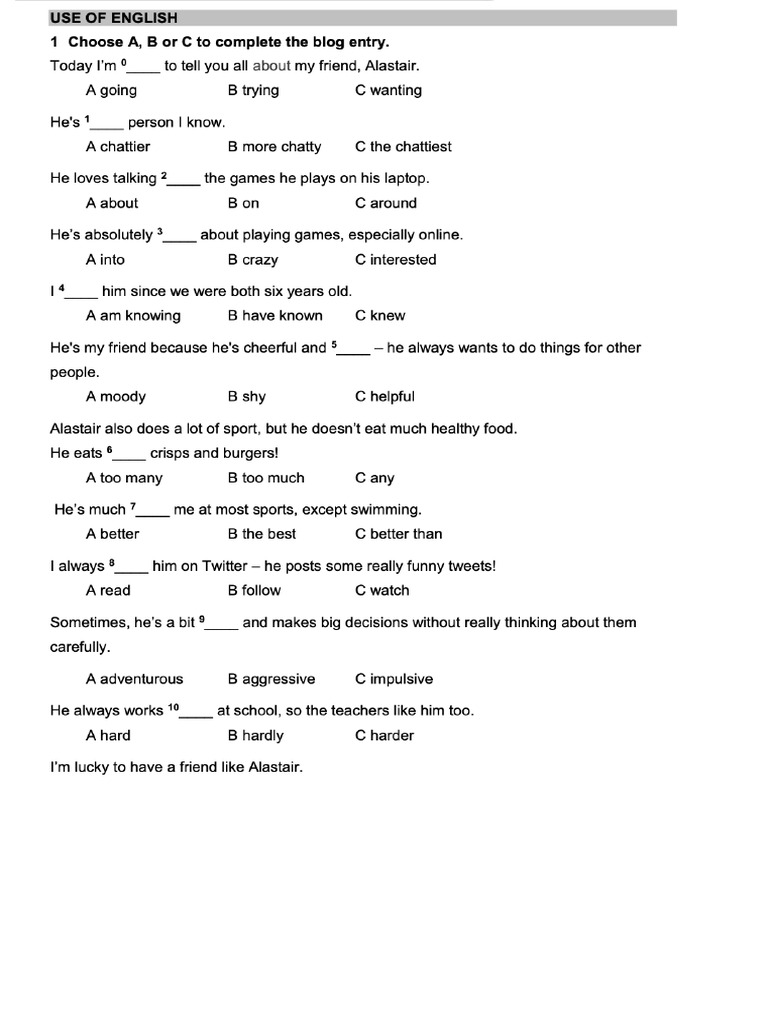 Grammar 5 Form Exam | PDF