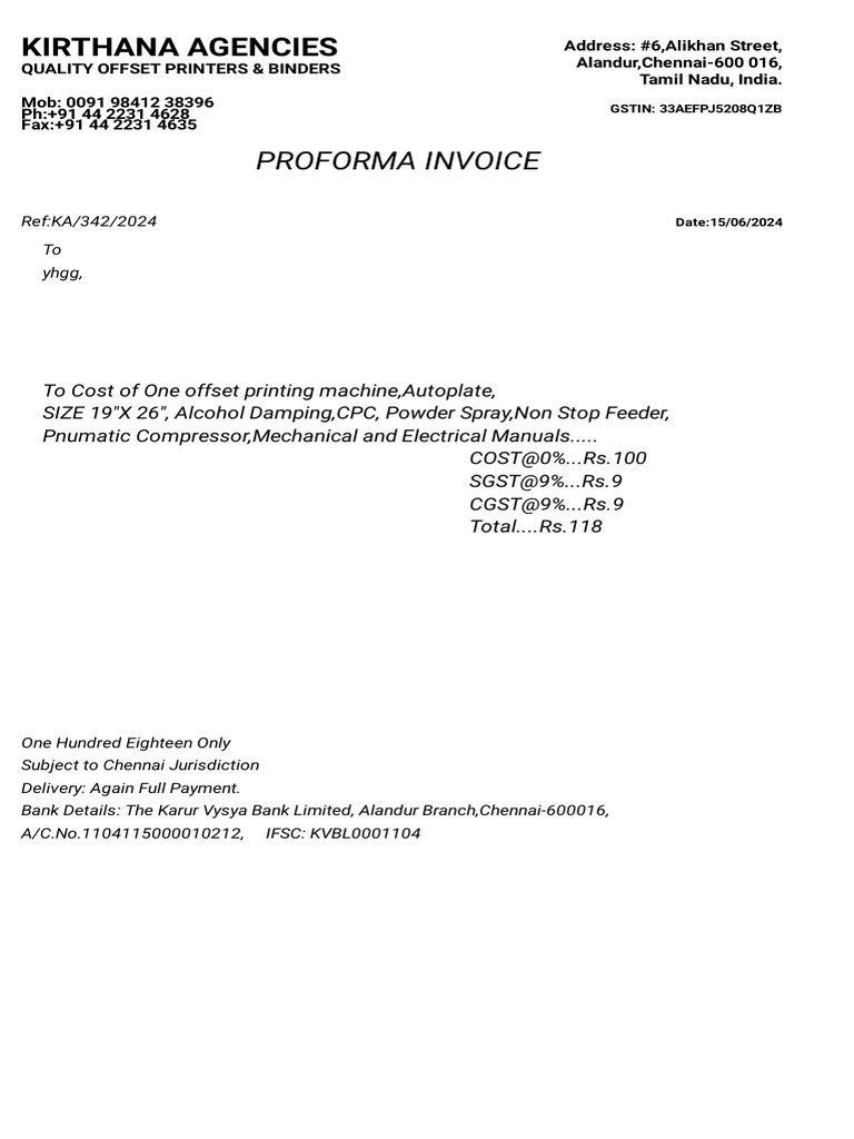 Proforma Report Kirthana | PDF