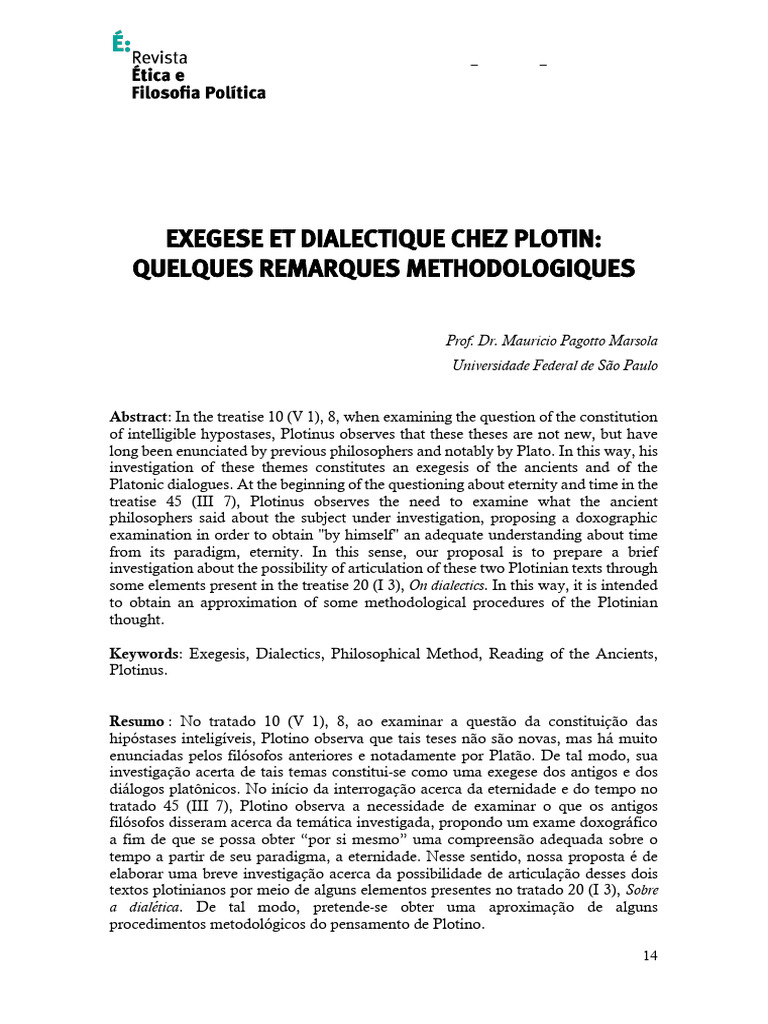 Exegese Et Dialectique Chez Plotin | PDF