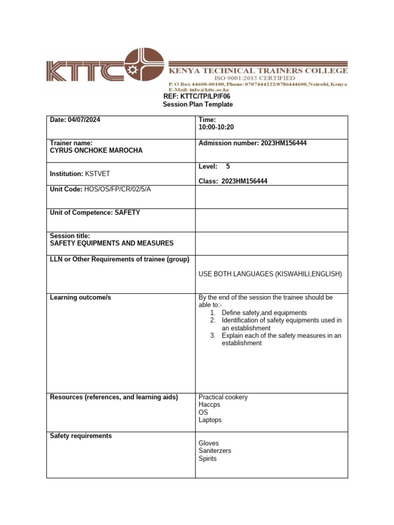 Cyrus Session Plan1 | PDF